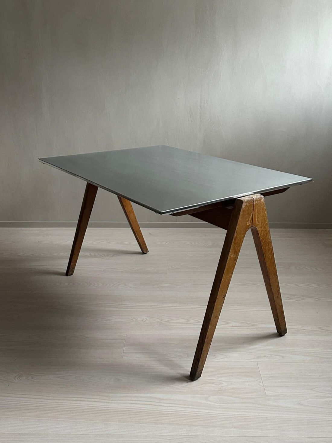 Mid-Century Compass Desk by Robin Day with Zinc Top and Beech Legs ...