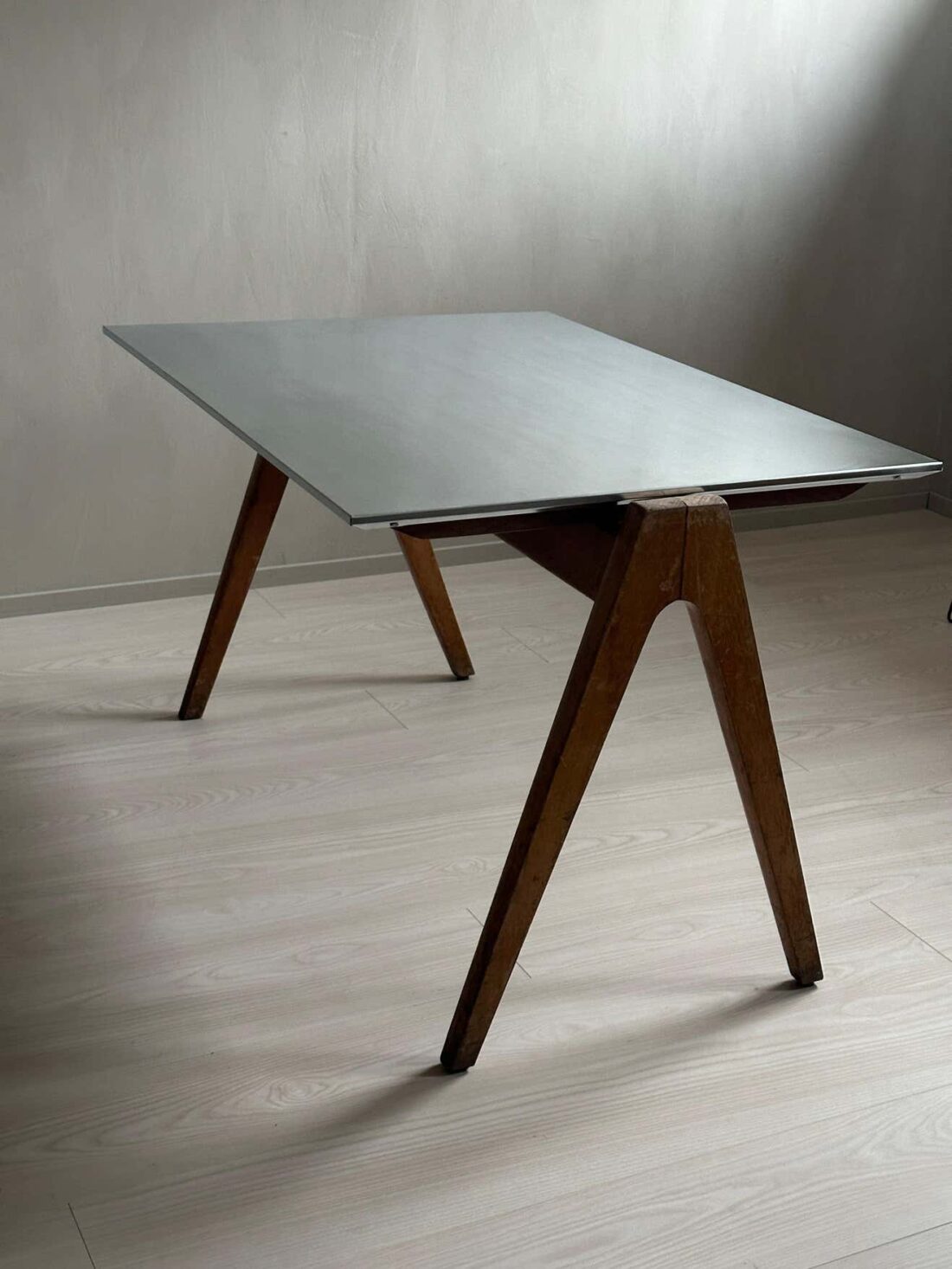Mid-Century Compass Desk by Robin Day with Zinc Top and Beech Legs ...