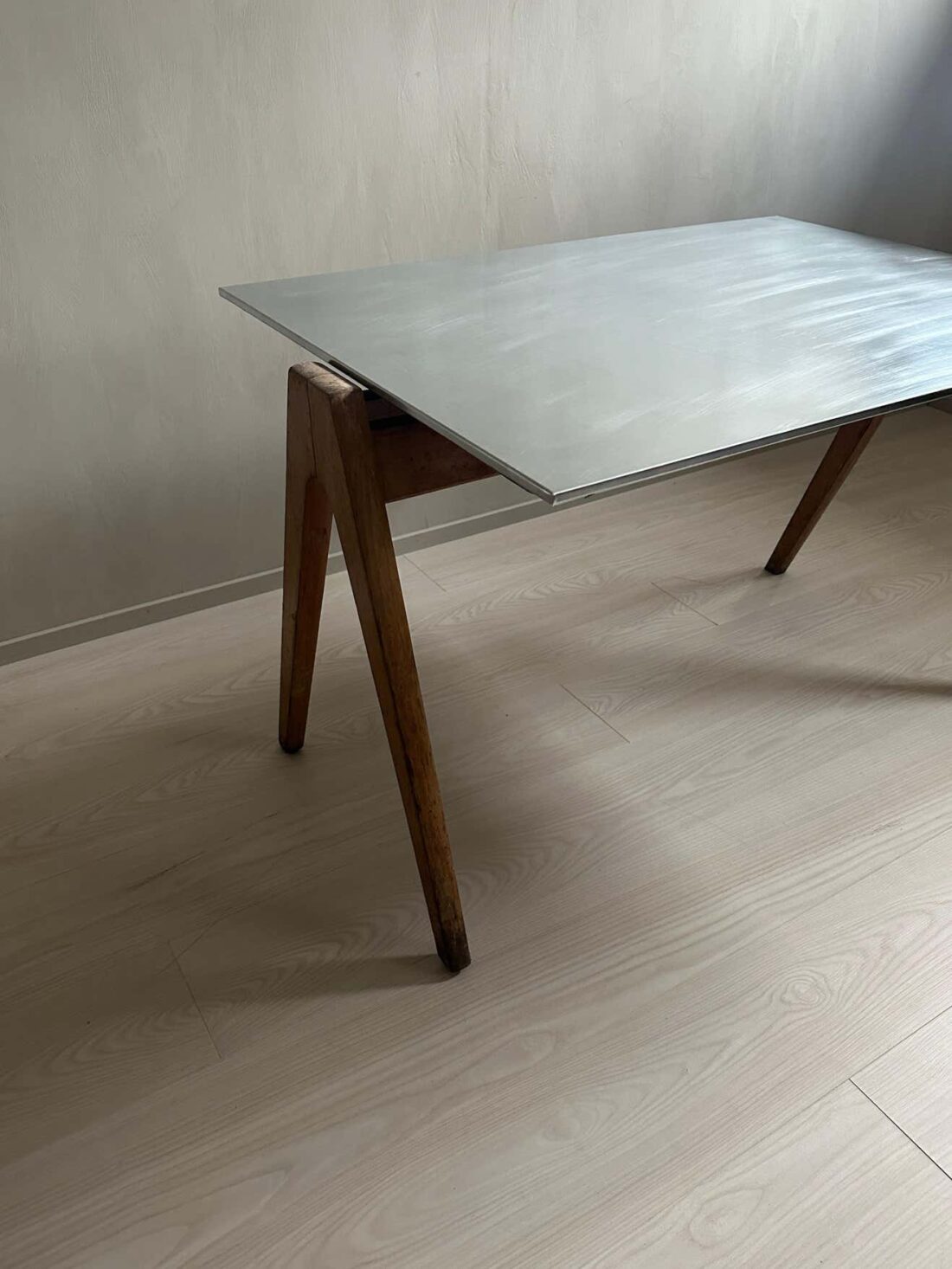 Mid-Century Compass Desk by Robin Day with Zinc Top and Beech Legs ...