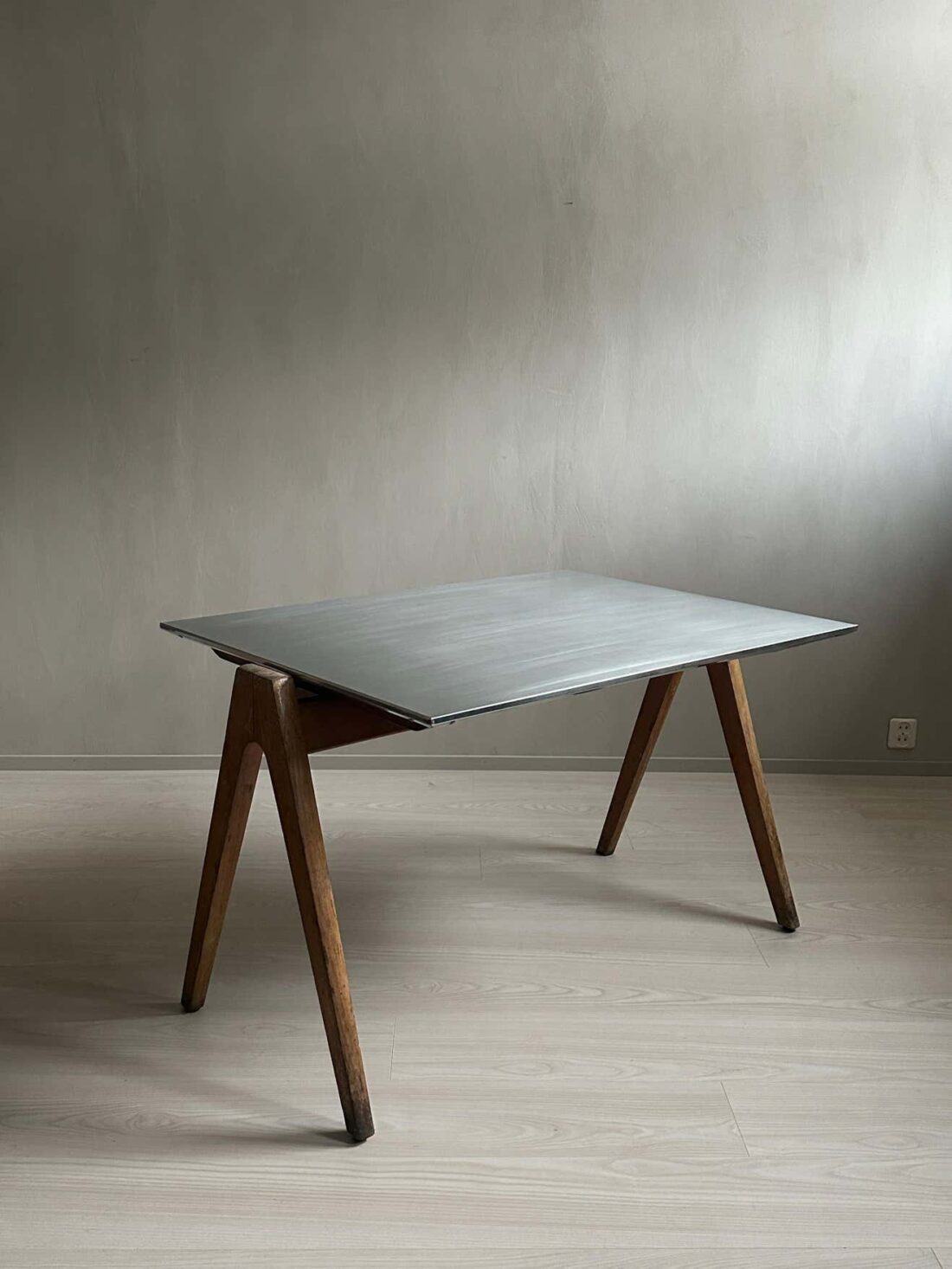 Mid-Century Compass Desk by Robin Day with Zinc Top and Beech Legs ...