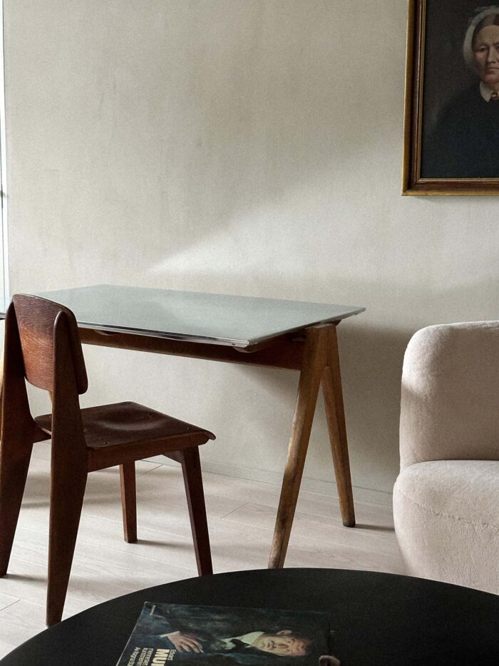 Mid-Century Compass Desk by Robin Day with Zinc Top and Beech Legs ...