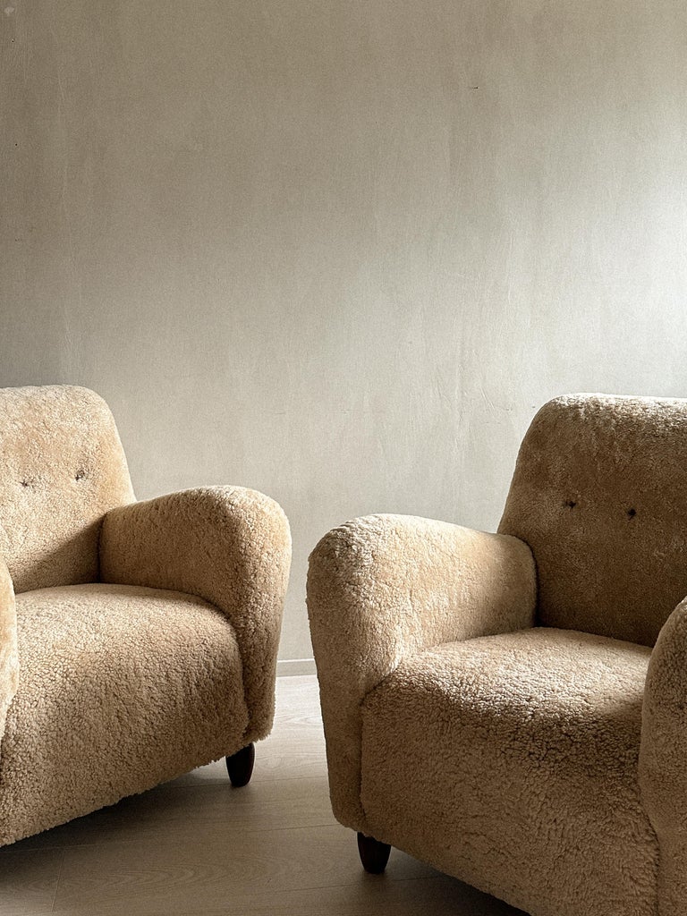 Mid-Century Danish Cabinetmaker Lounge Chairs in Sheepskin, Denmark ...