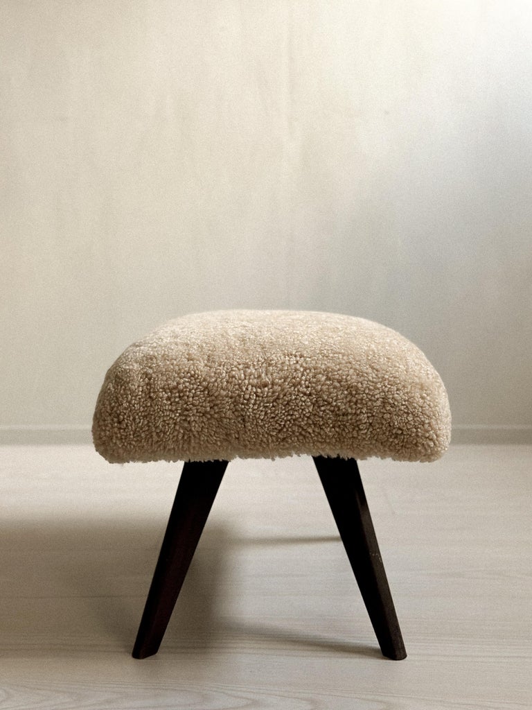 Midcentury Modern Stool , Scandi Home Style, Sheepskin, Denmark, c ...